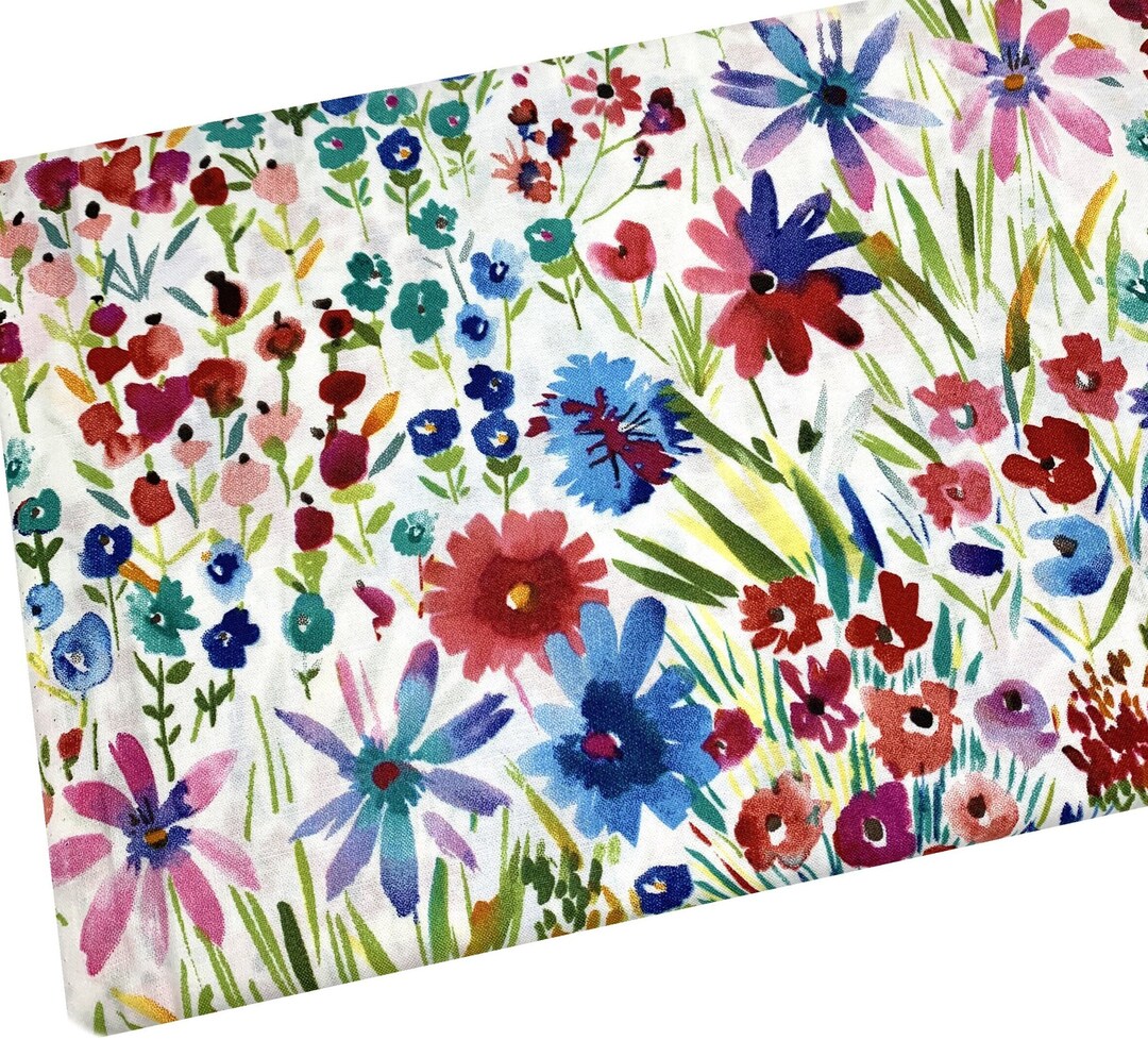 Watercolor Wildflowers Fabric, Floral Garden, Fabric by the Yard, Fat ...