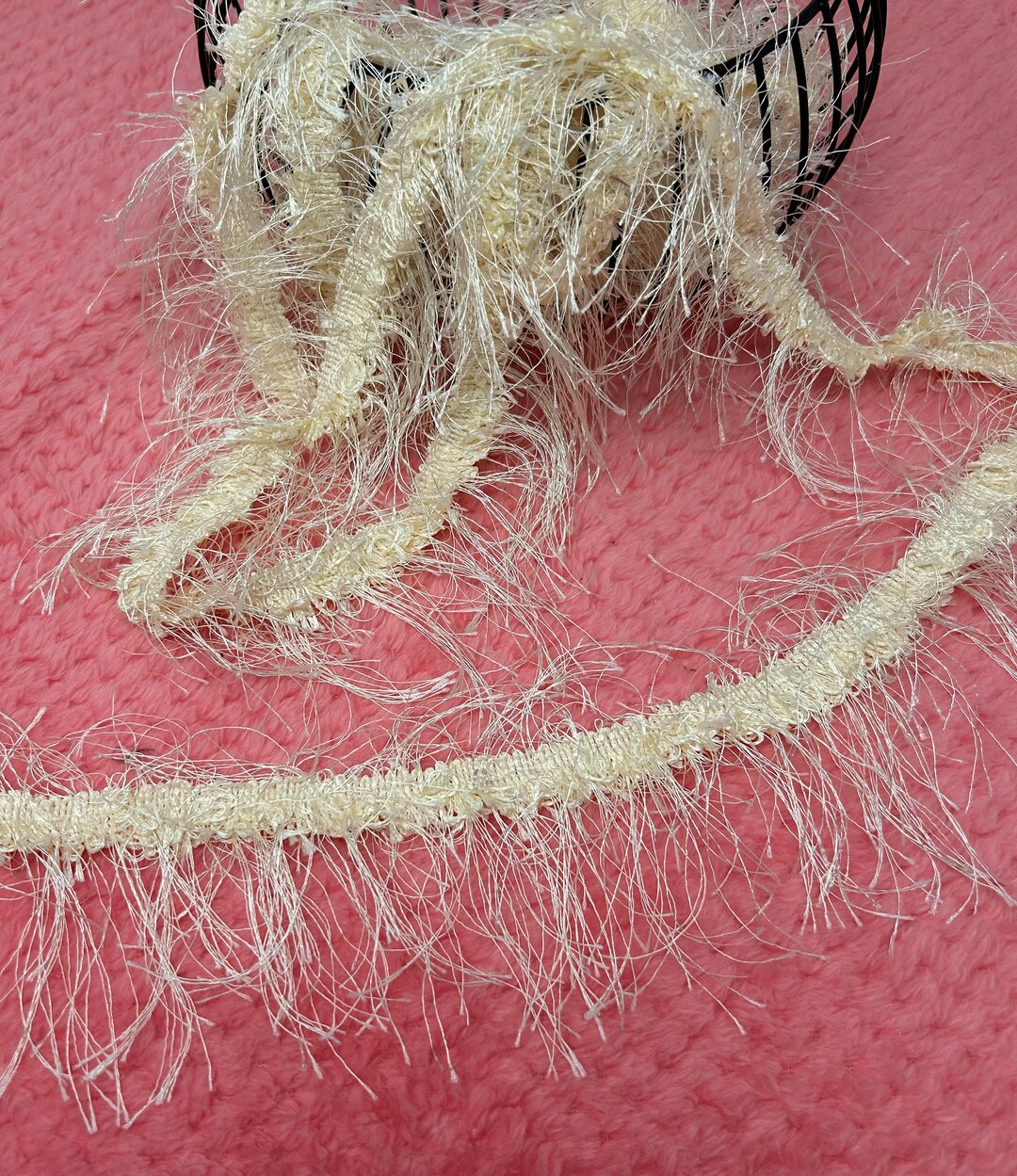 45" Ivory Fuzzy Fringe Trim 3" Wide, Sewing Fringe, Drapery, Pillows ...