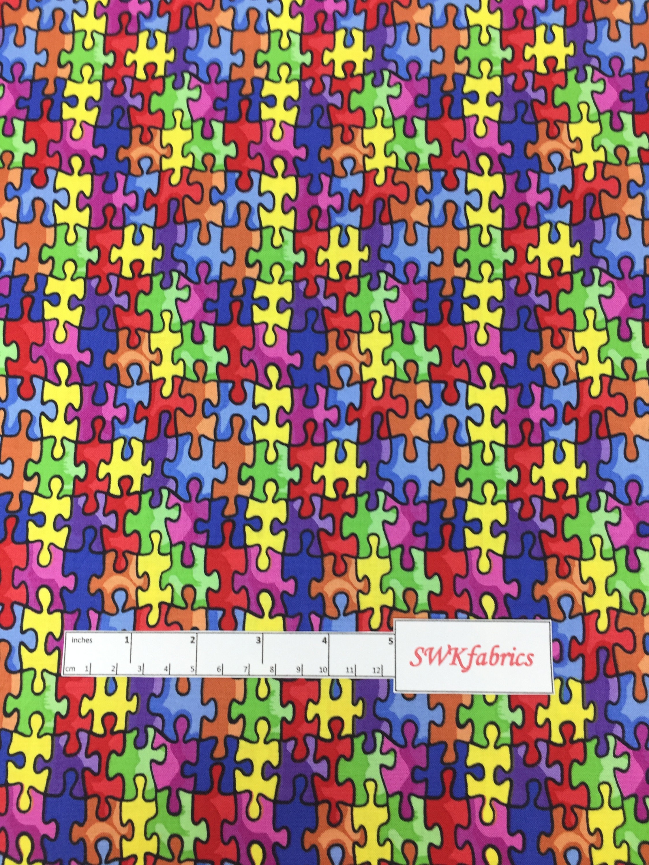 Puzzle Fabric, Autism Awareness, Puzzle Game, Fabric by the Yard, Fat ...