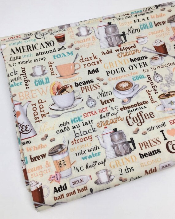 Coffee Shop Fabric Cups Mugs Latte Espresso Fabric Fabric | Etsy