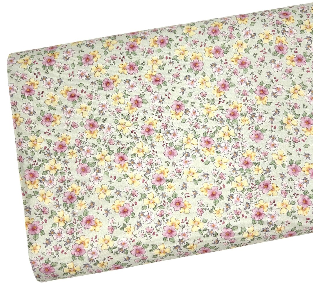 Spring Floral Fabric, Tiny Pink Flowers, Fabric by the Yard, Fat ...