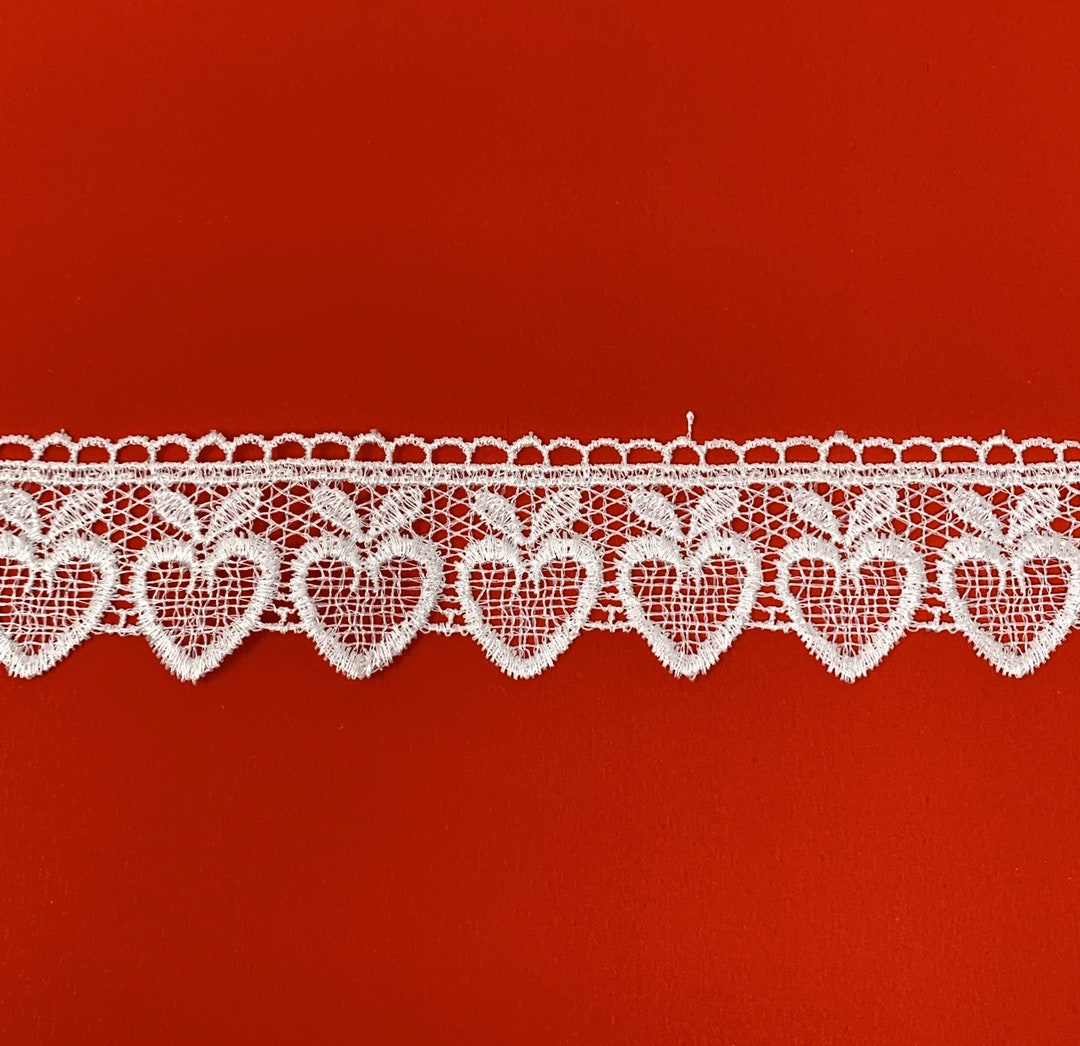 Heart Embroidered Lace Trim 1.5" Wide, Light Ivory Hearts, Lace for ...