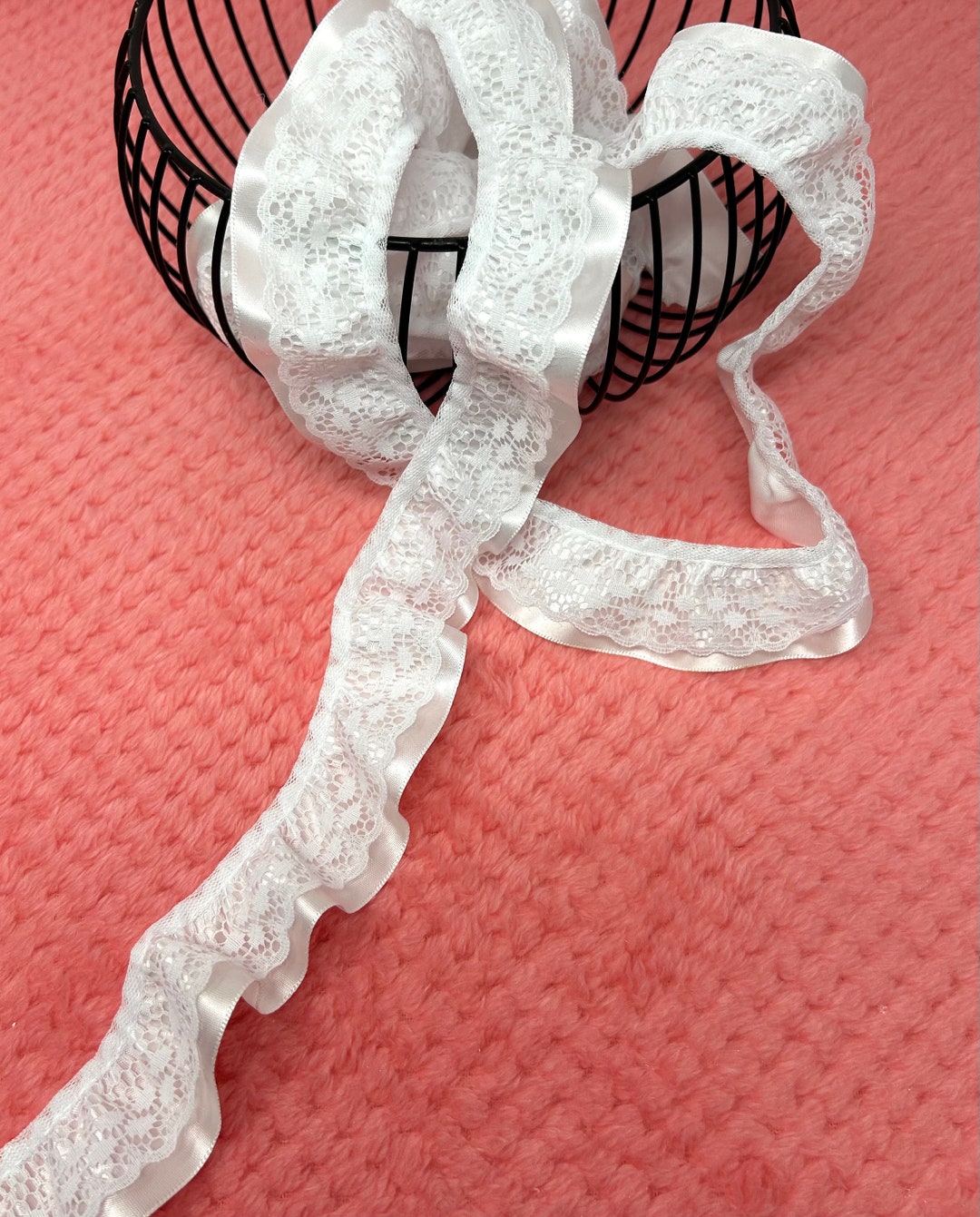 White Satin and Lace Double Ruffle Trim 1.5 Wide, Lace for Sewing ...