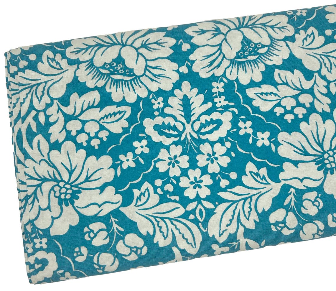 White Flowers on Blue Fabric, Jenny Eliza by Jennifer Paganelli for ...