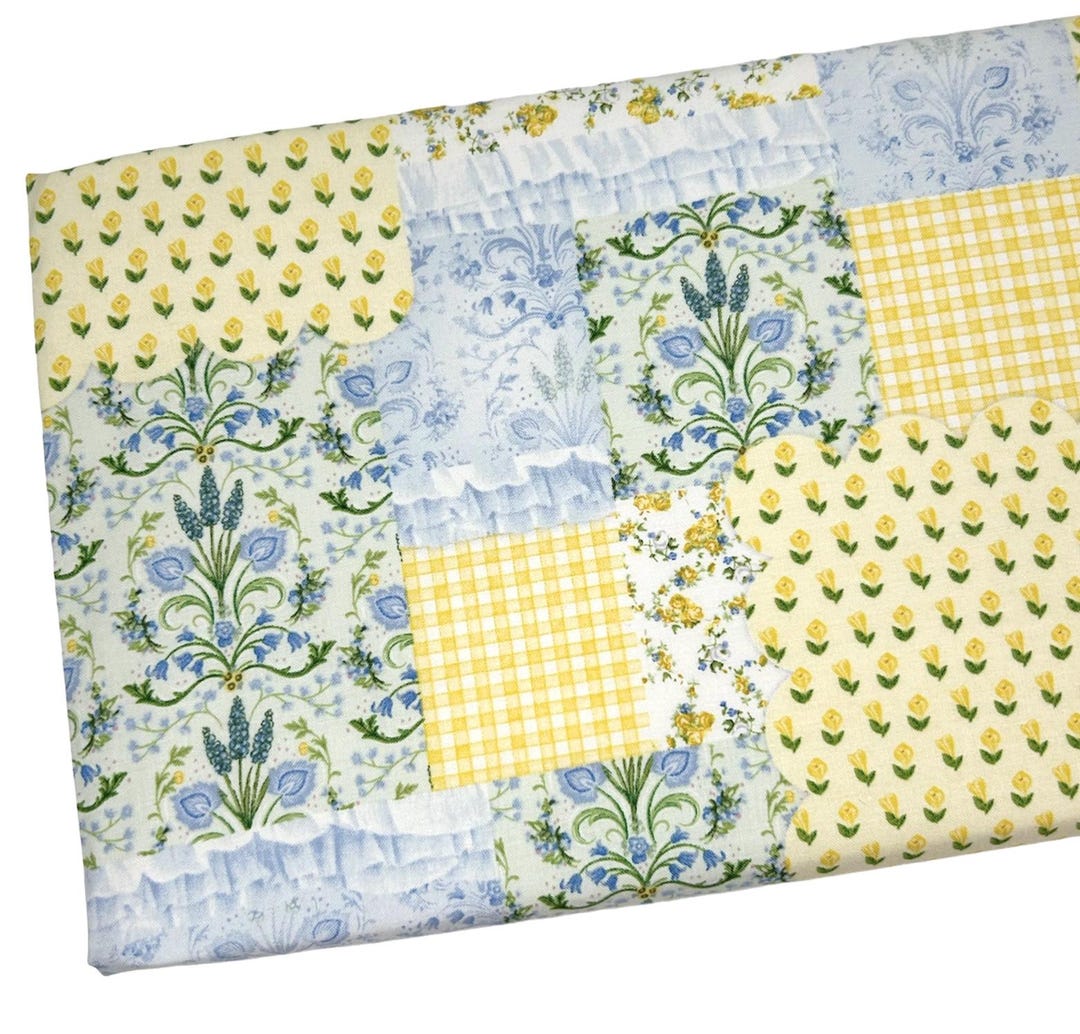 Floral Patchwork Fabric, Blue and Yellow Patch, Fabric by the Yard ...