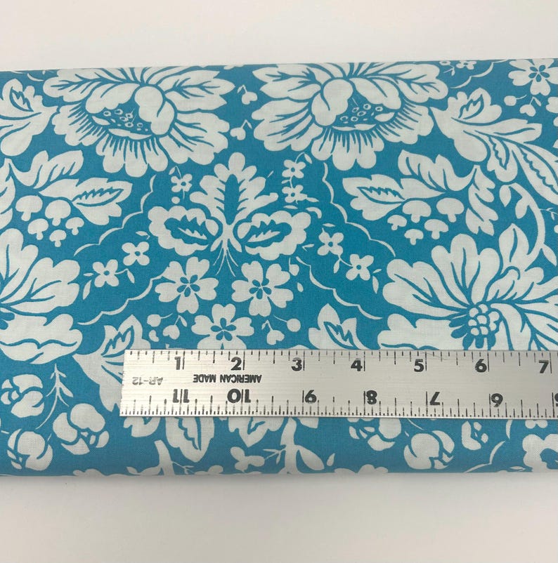 White Flowers on Blue Fabric, Jenny Eliza by Jennifer Paganelli for ...