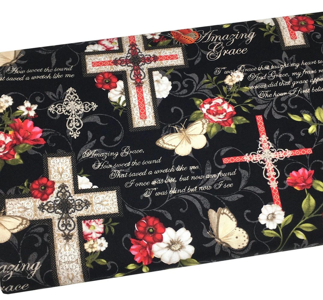 Amazing Grace Floral Fabric, Religious Christian Fabric, Fabric by the ...