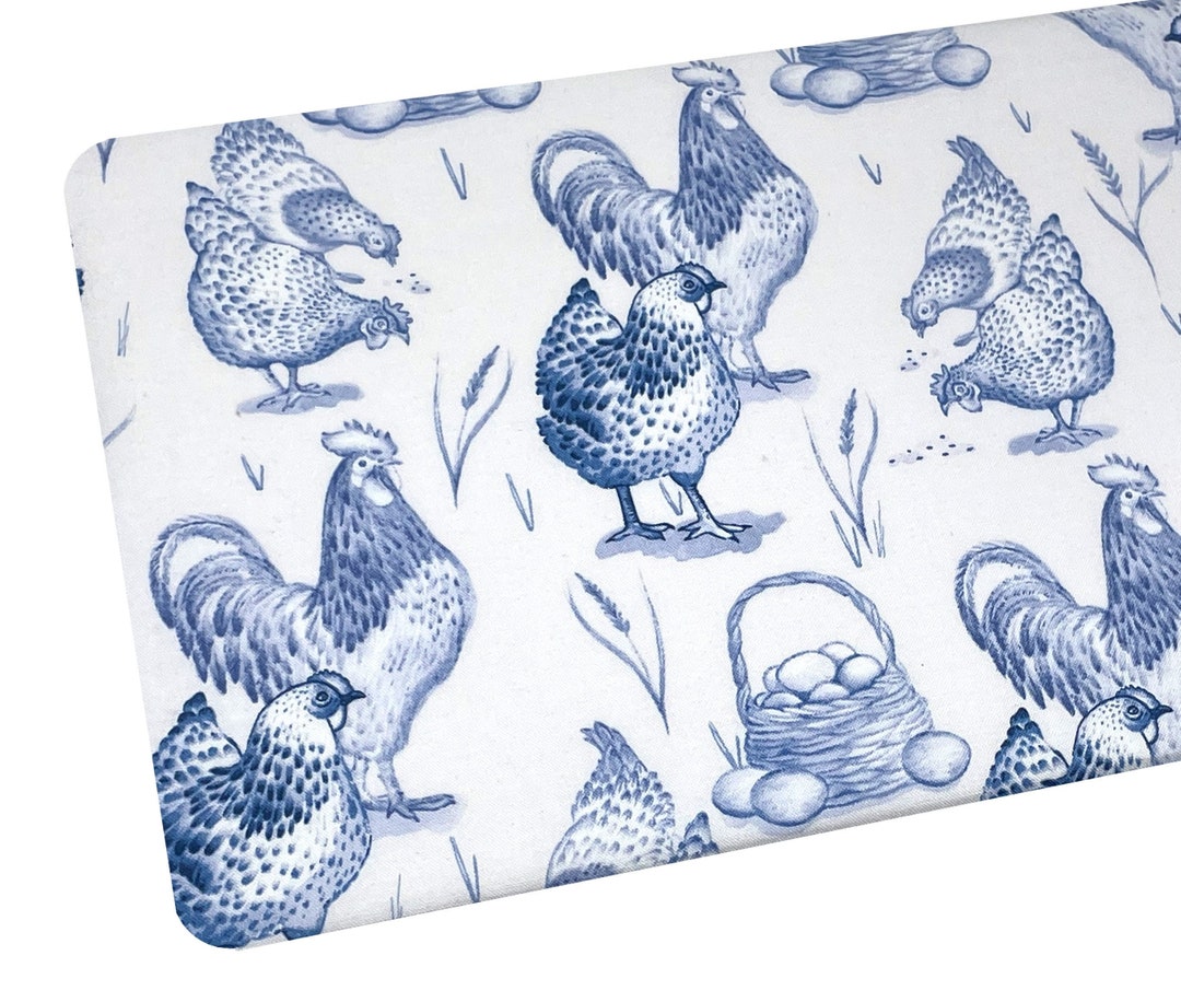 Toile Chicken Fabric, Blue Hens and Roosters, Fabric by the Yard, Fat ...