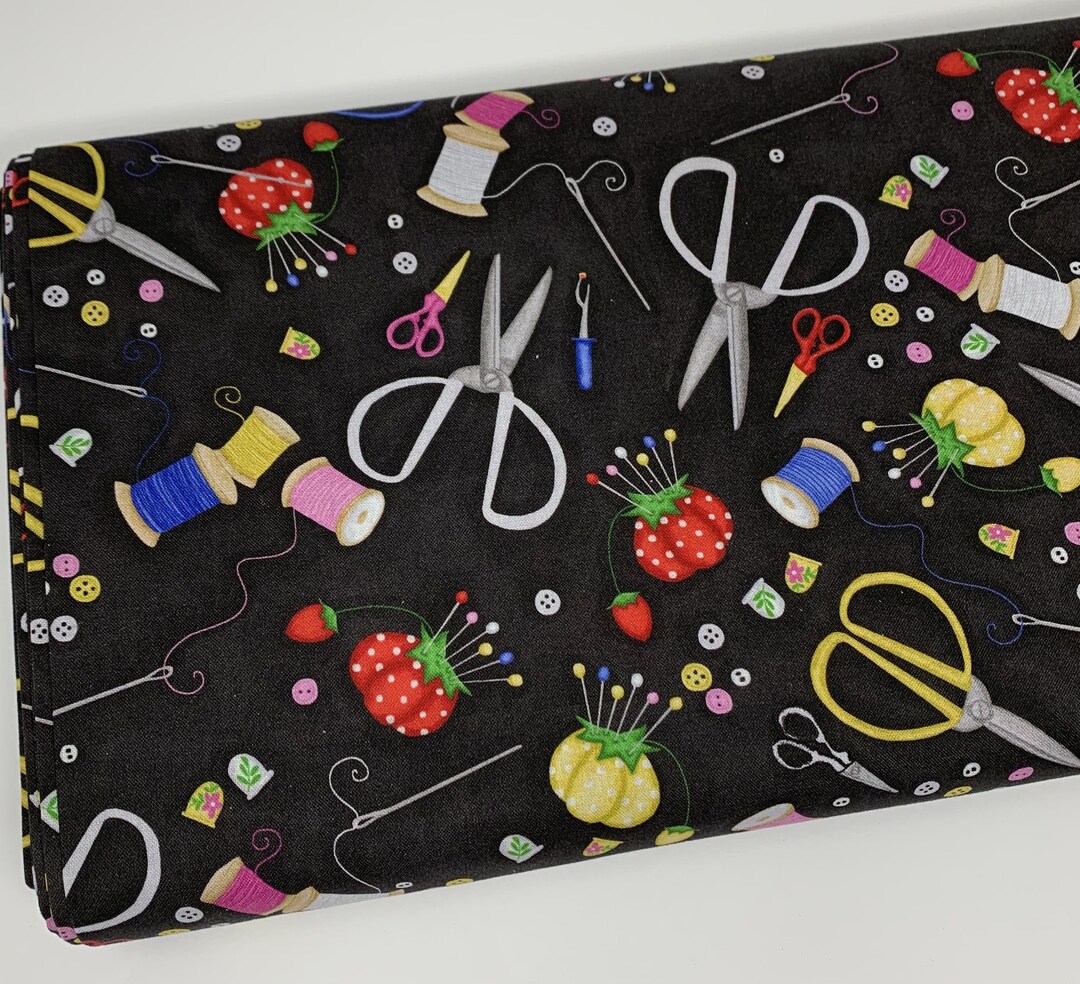 Sewing Tools Fabric by Lorilynn Simms Scissors and Buttons - Etsy