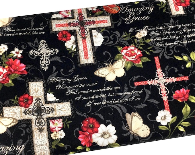 Amazing Grace Floral Fabric, Religious Christian Fabric, Fabric by the ...