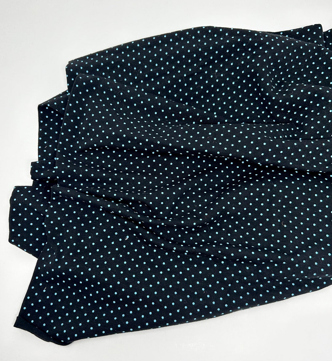Blue Dots on Black Knit Fabric 58" Wide, Tiny Polka Dots, Fabric by the ...