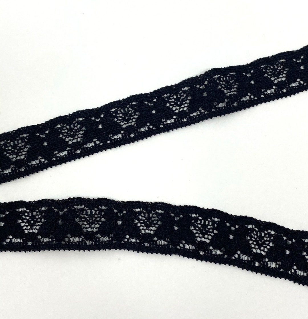 Black Elastic Lace Trim 1/2" Wide, Elastic by the Yard, Stretchy Trim ...