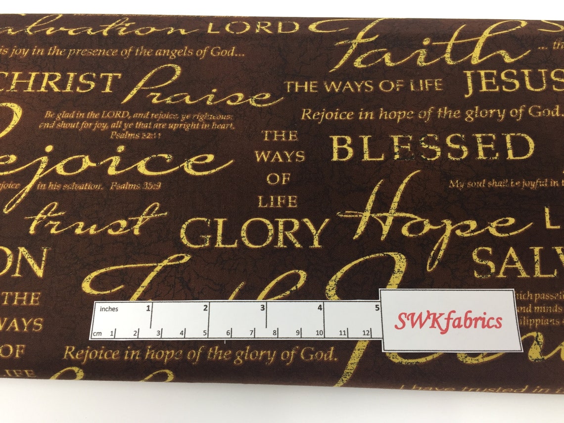 Religious Christian Fabric Brown Gold Faith Bible Fabric by - Etsy