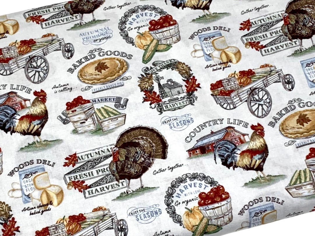 Fat Quarter 18" by 22" Harvest Farm Fabric, Fall Toile Yall Fabric ...