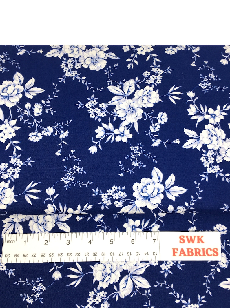 Porcelain Floral Cotton Calico Fabric Fabric by the Yard Fat | Etsy