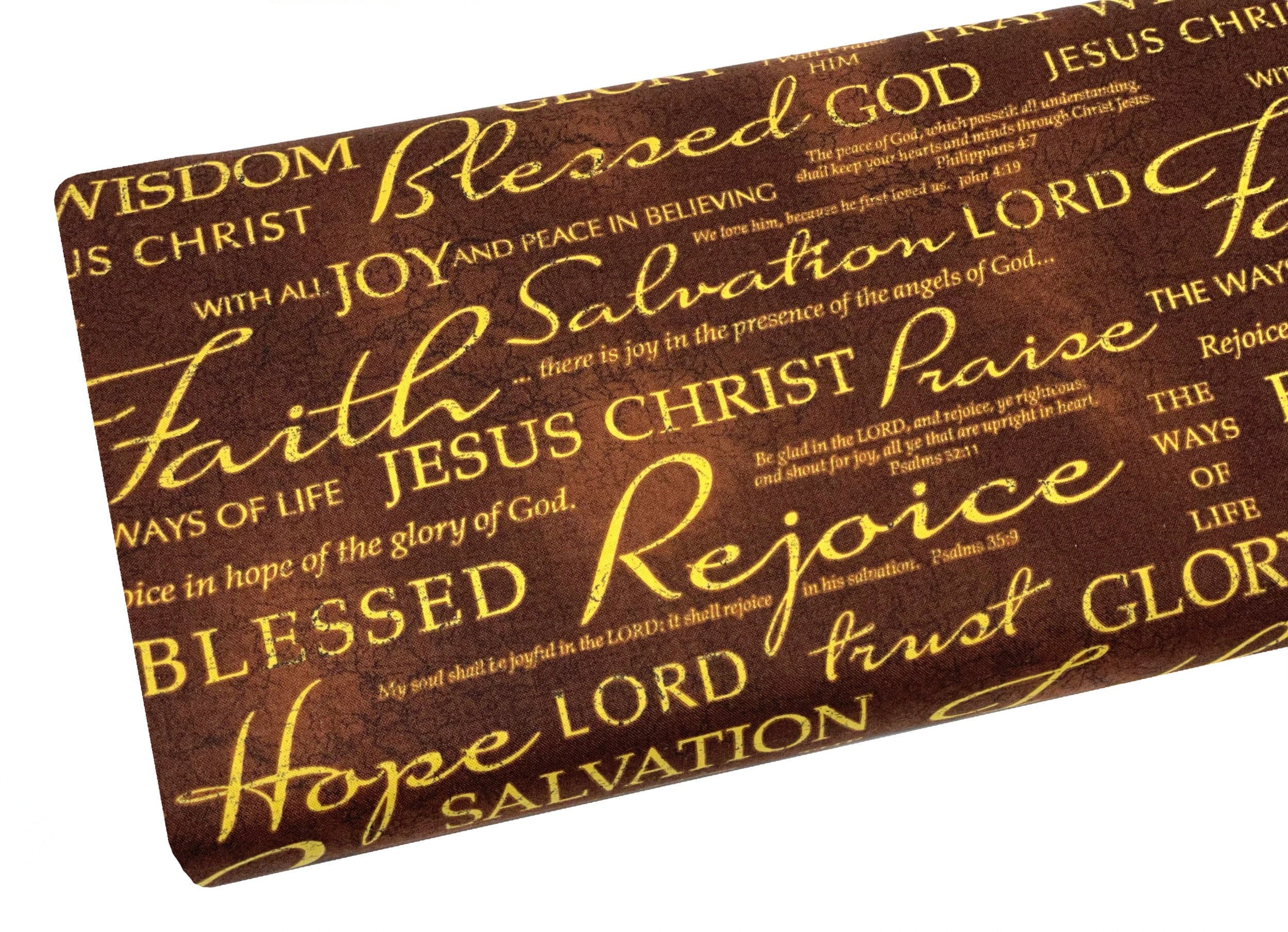 Religious Christian Fabric Brown Gold Faith Bible Fabric by - Etsy