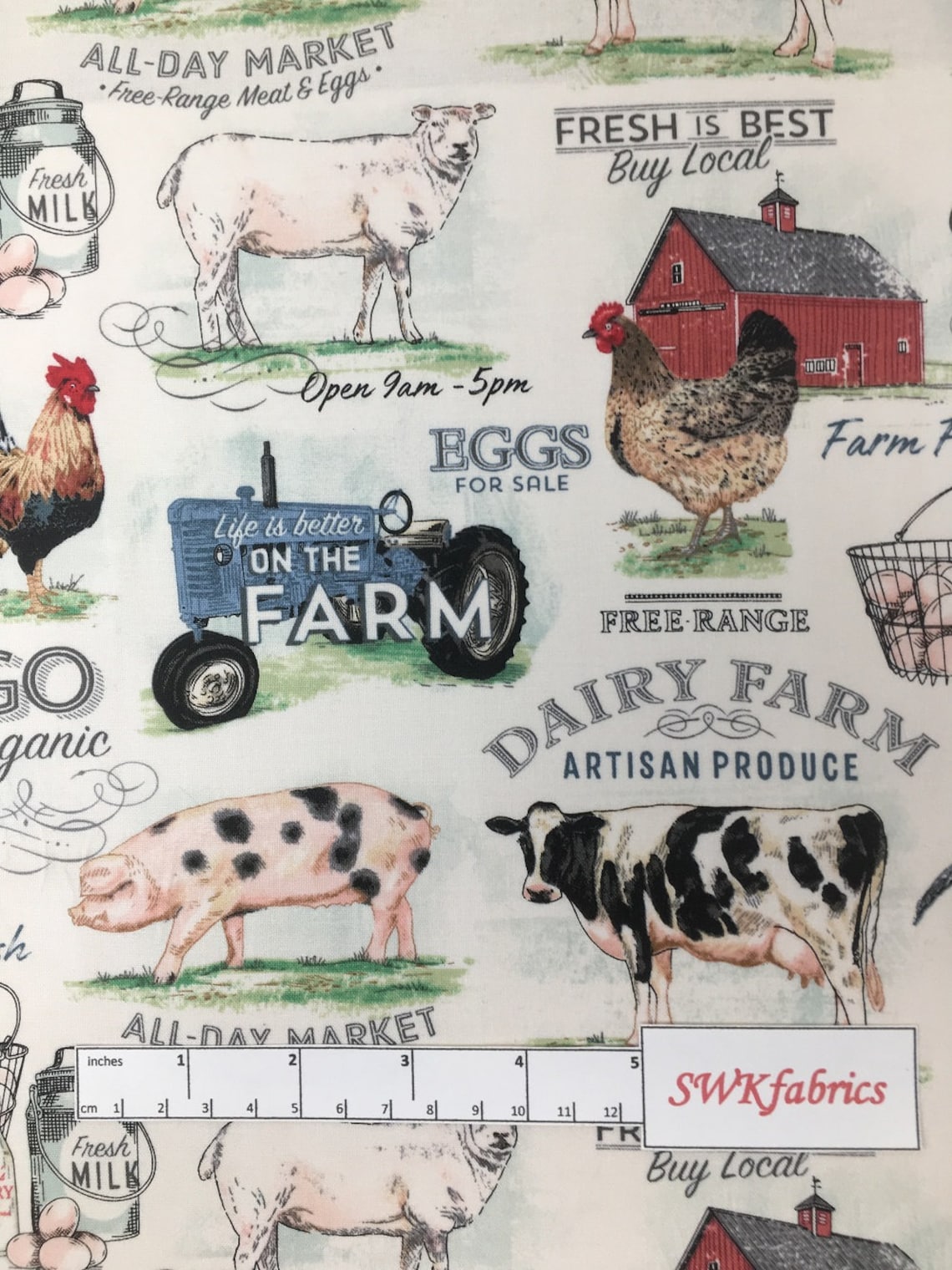 Dairy Farm Fabric, on the Farm Fabric, Fabric by the Yard, Fat Quarter ...