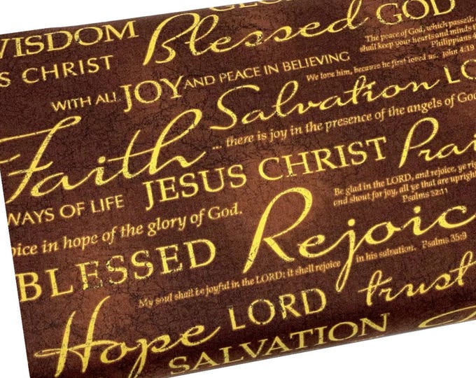 Religious Christian Fabric, Brown Gold Faith Bible, Fabric by the Yard ...