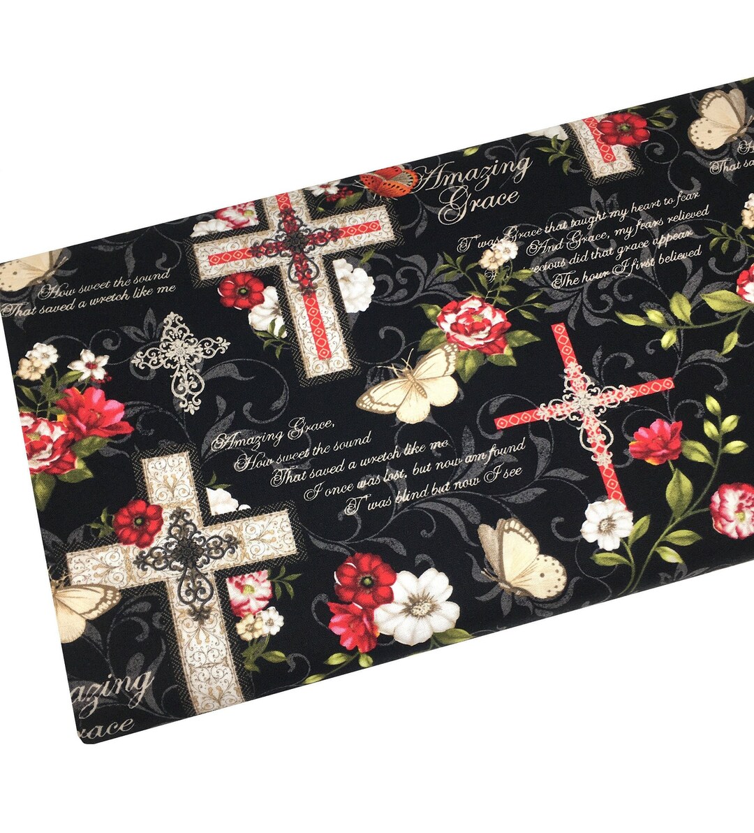 Amazing Grace Floral Fabric, Religious Christian Fabric, Fabric by the ...