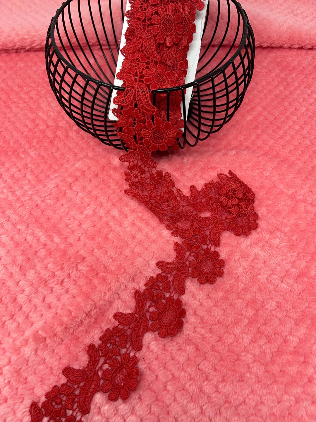 53" Floral Lace Trim 2" Wide, Scarlet Red Decorative Trim, Lace for ...