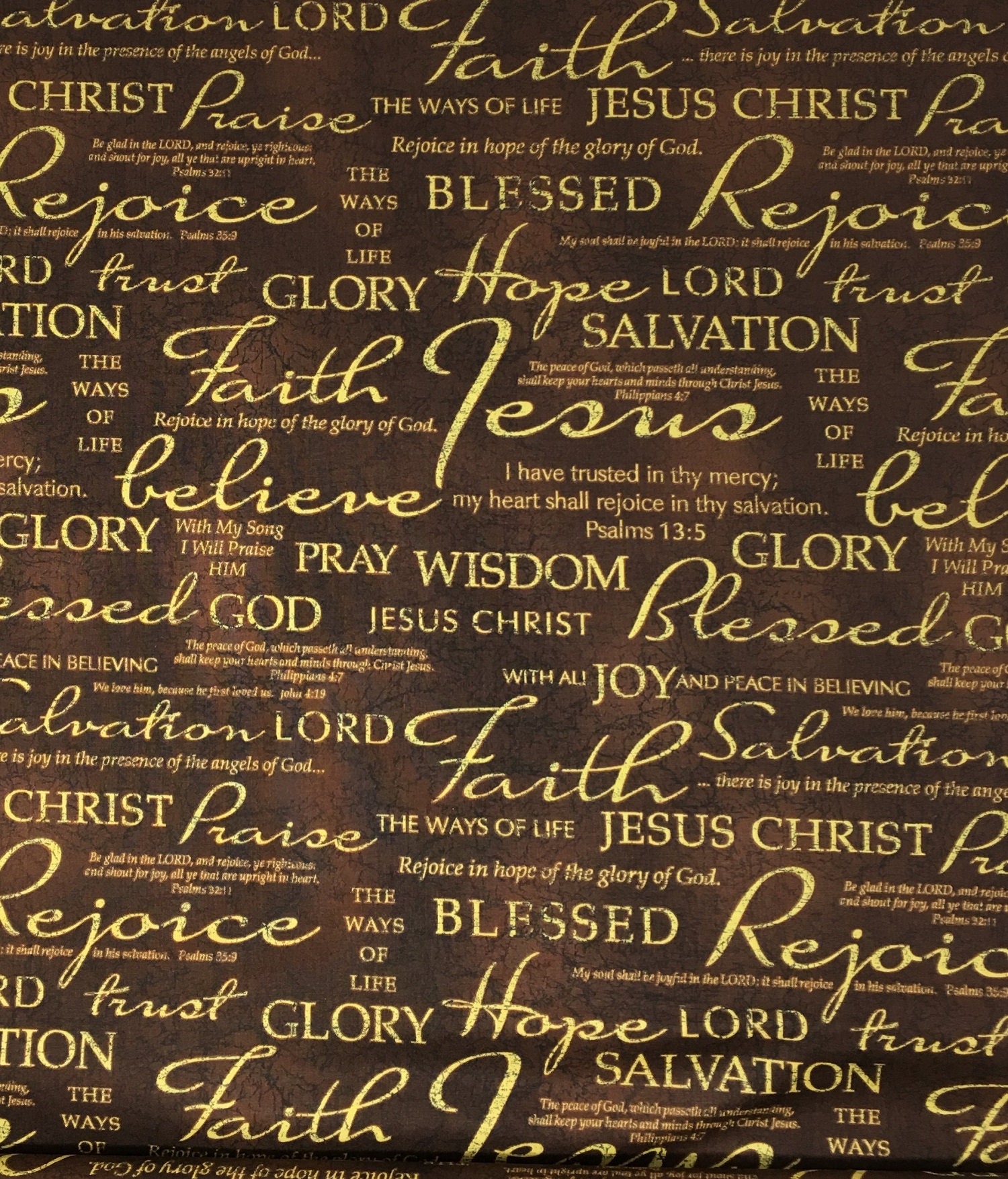 Religious Christian Fabric Brown Gold Faith Bible Fabric by - Etsy
