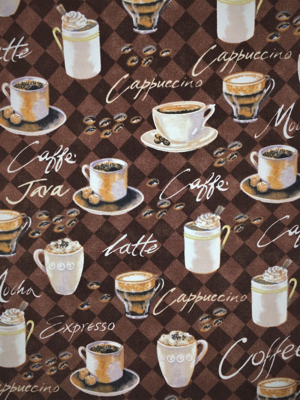 Coffee Print Fabric, Cups Mugs Latte Espresso Fabric, Fabric by the ...
