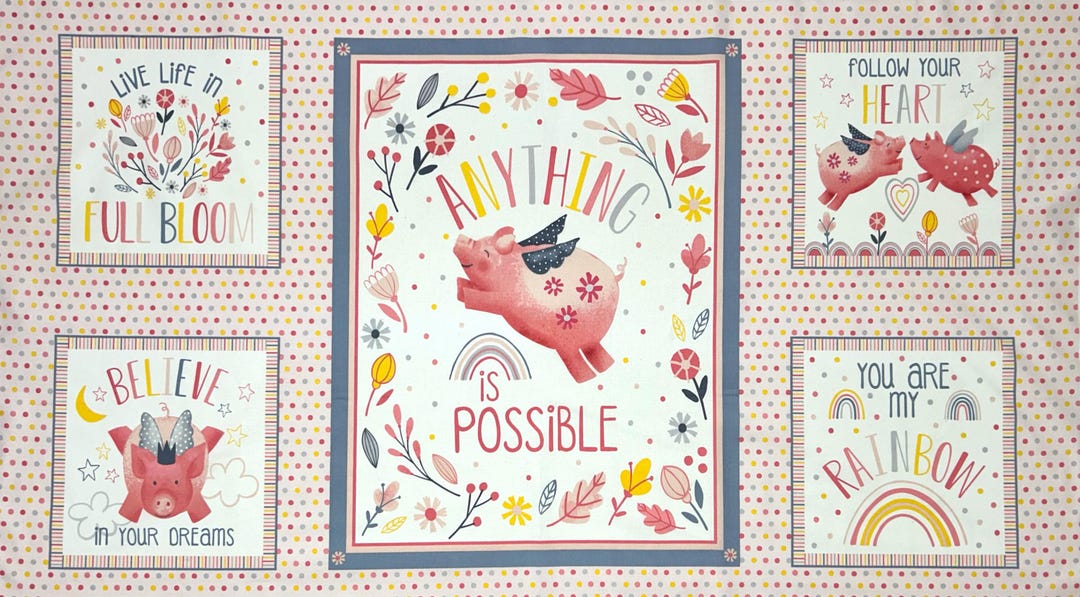 Flying Pigs Fabric Panel 24", Porkopolis by Diane Eishler for Studio E ...