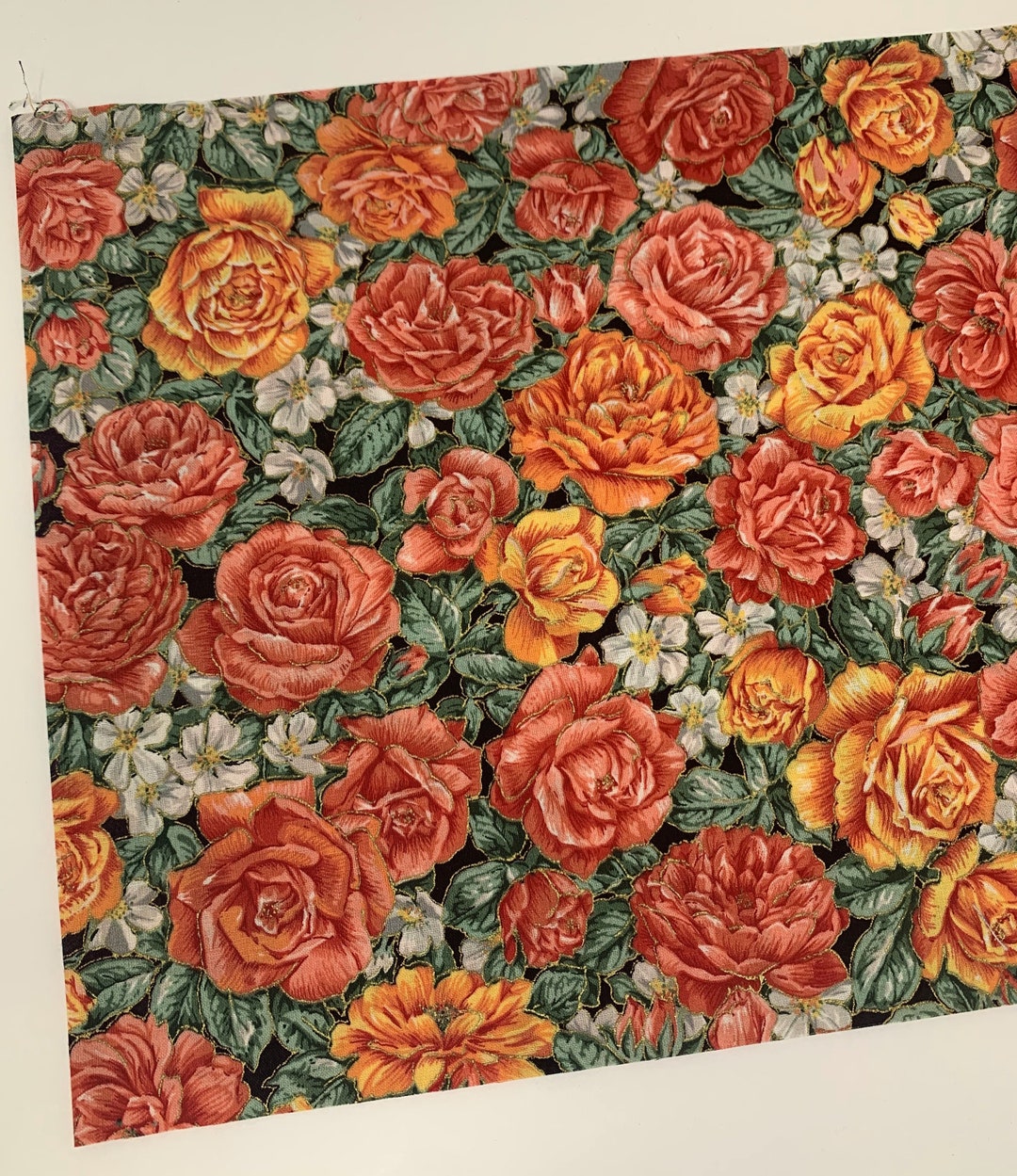 Remnant 9 by 44 Vintage Red Roses Fabric by VIP Print for Cranston ...
