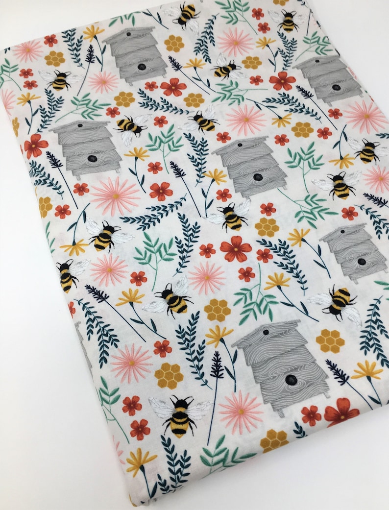 Bees and Flowers Fabric Bumble Bee Honey Fabric by the yard | Etsy