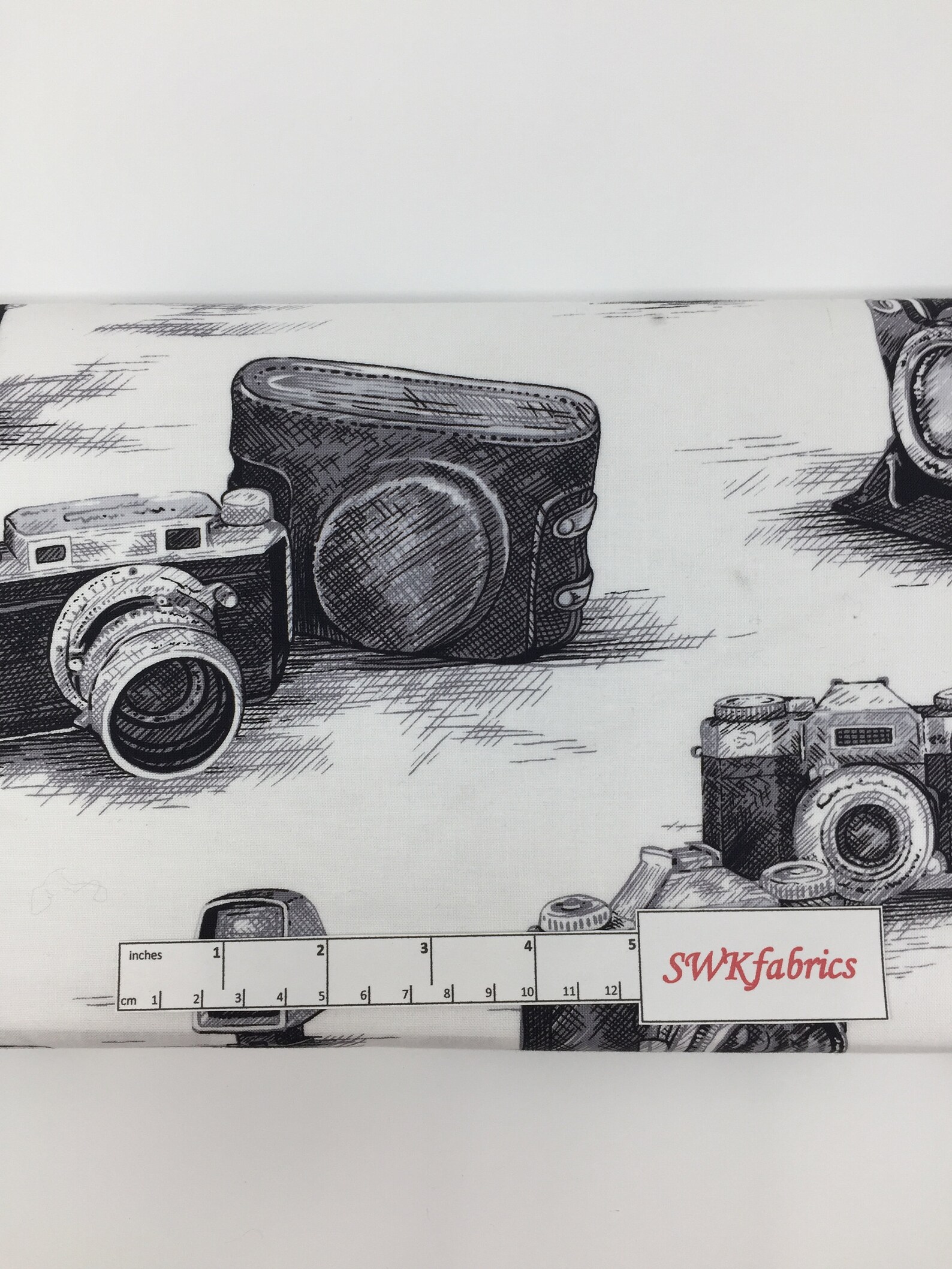 Antique Cameras Fabric, Black and White Fabric, Fabric by the Yard, Fat ...