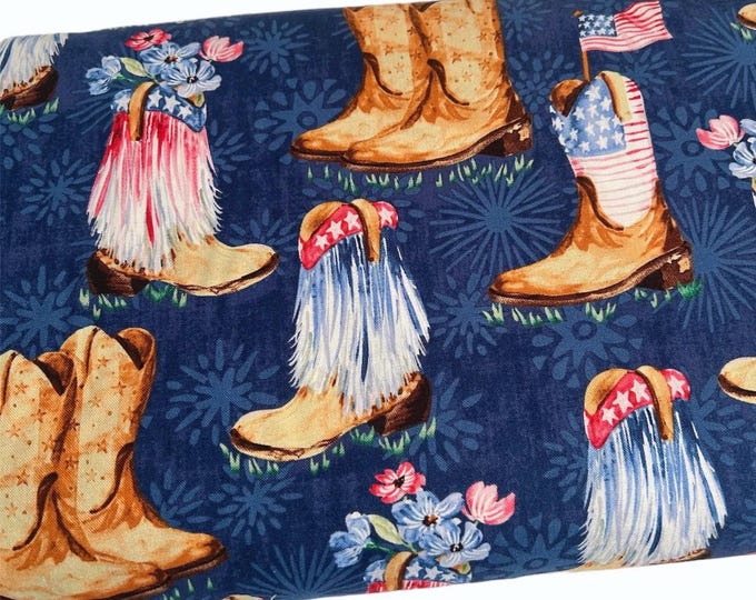 Patriotic Boots Fabric, Cowboy and Cowgirl, Southwestern Fabric, Fabric ...