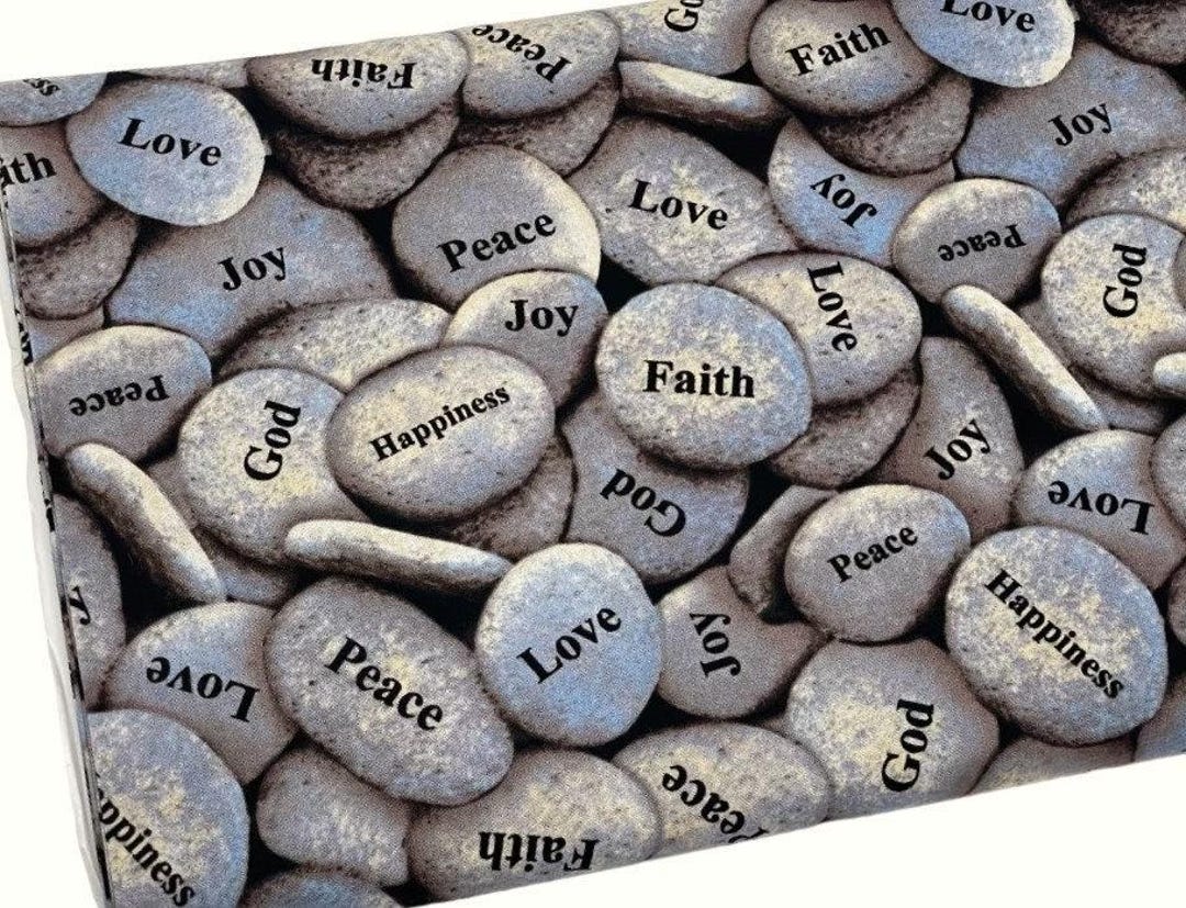 Peace Pebbles Fabric, Faith Peace Love Inspirational Fabric, Fabric by ...