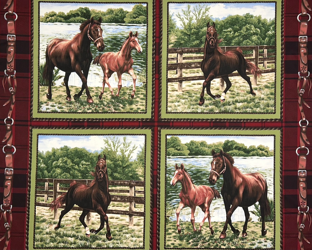 Running Horses Fabric Panel 35 by 44 by Brother and Sister Design ...