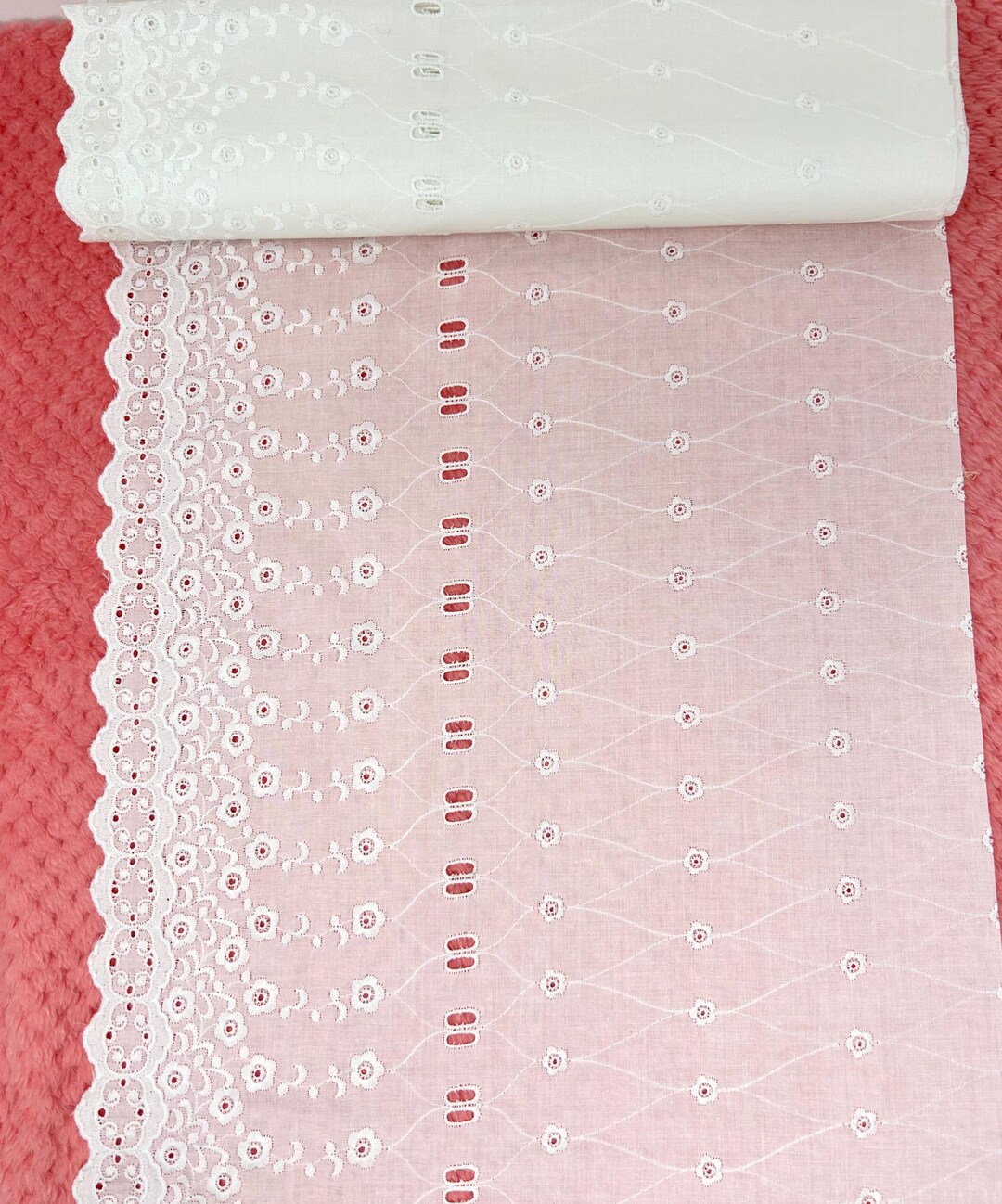 Remnant 42" Long White Eyelet Embroidery Fabric 13" Wide, Apparel ...