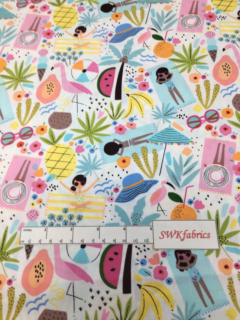Beach Time Besties Fabric Girls Vacation Fabric by the yard | Etsy