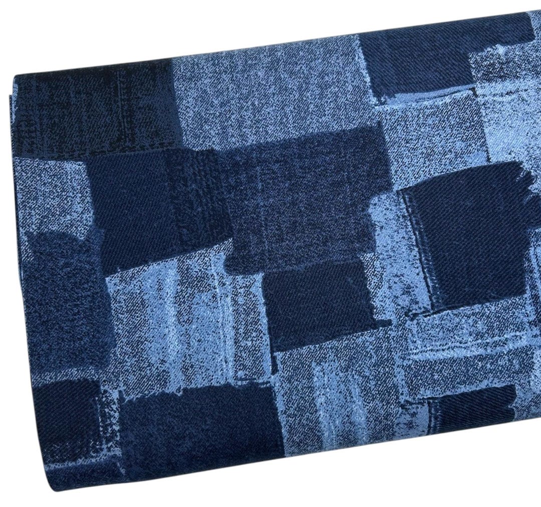 Blue Print Patch Fabric, Jean Look Patchwork, Fabric by the Yard ...