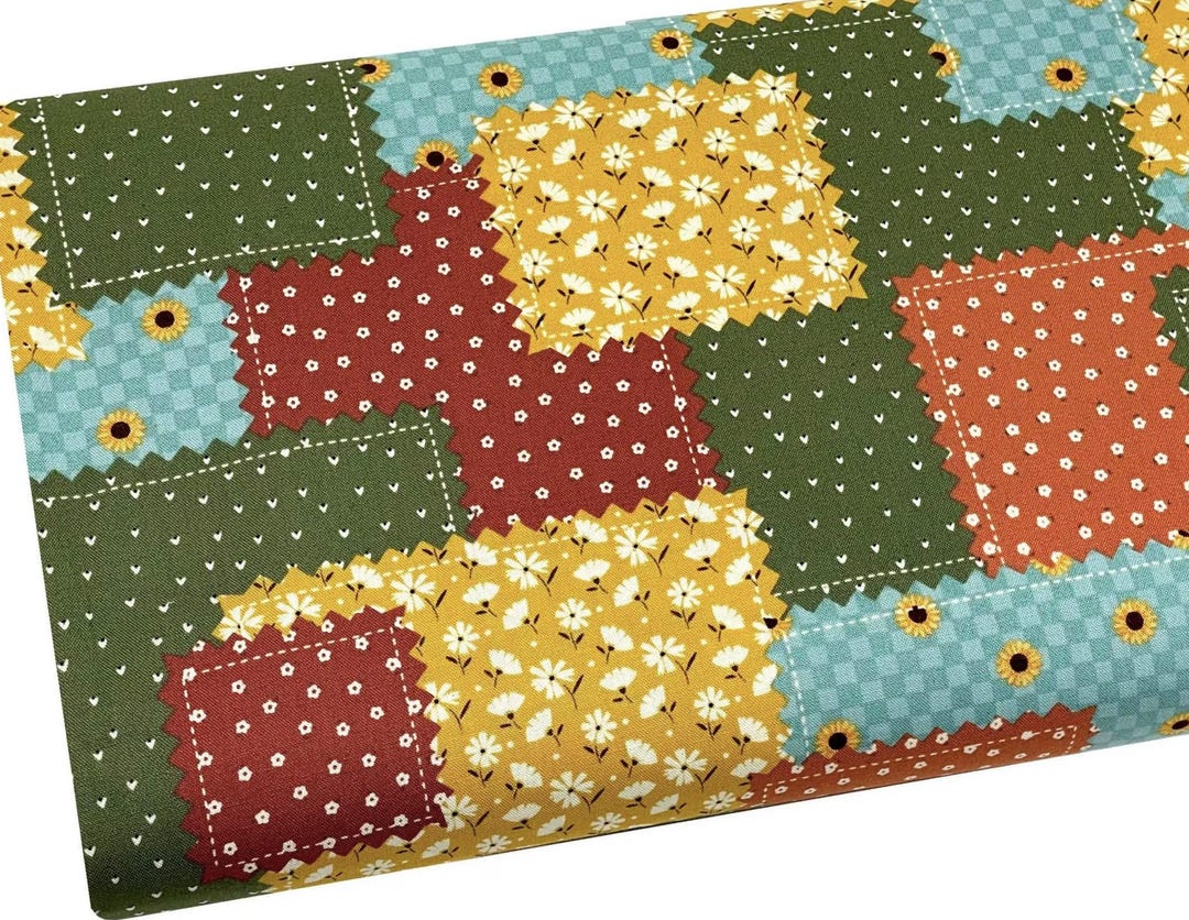 Autumn Patchwork Fabric, Harvest Sunflower, Mustard Floral Print ...