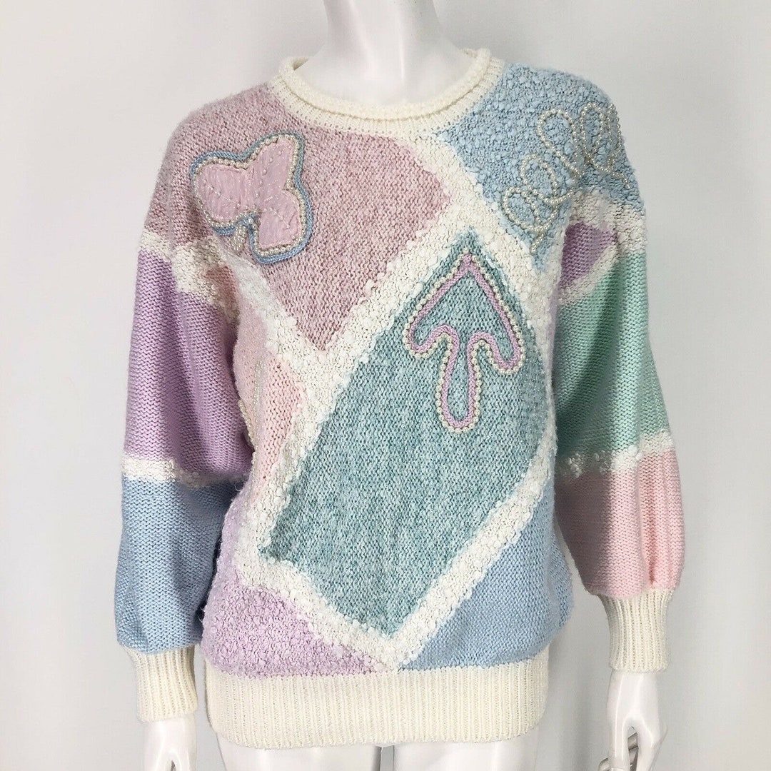 Vintage Pastel Colorblock Sweater Womens Small Fairy Kei 80's 90's ...