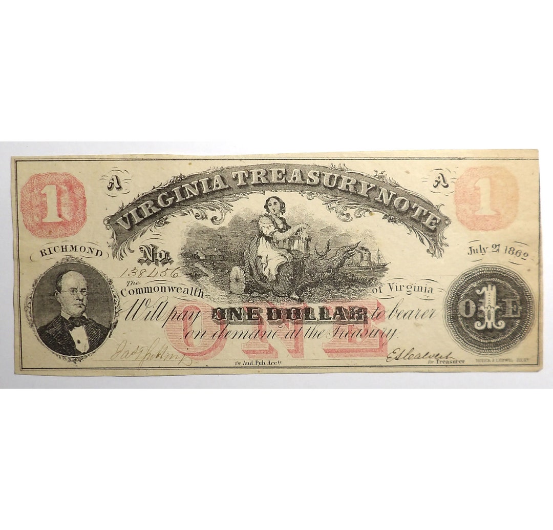 1862 Virginia Currency – Richmond – “virginia Treasury Note” - State ...