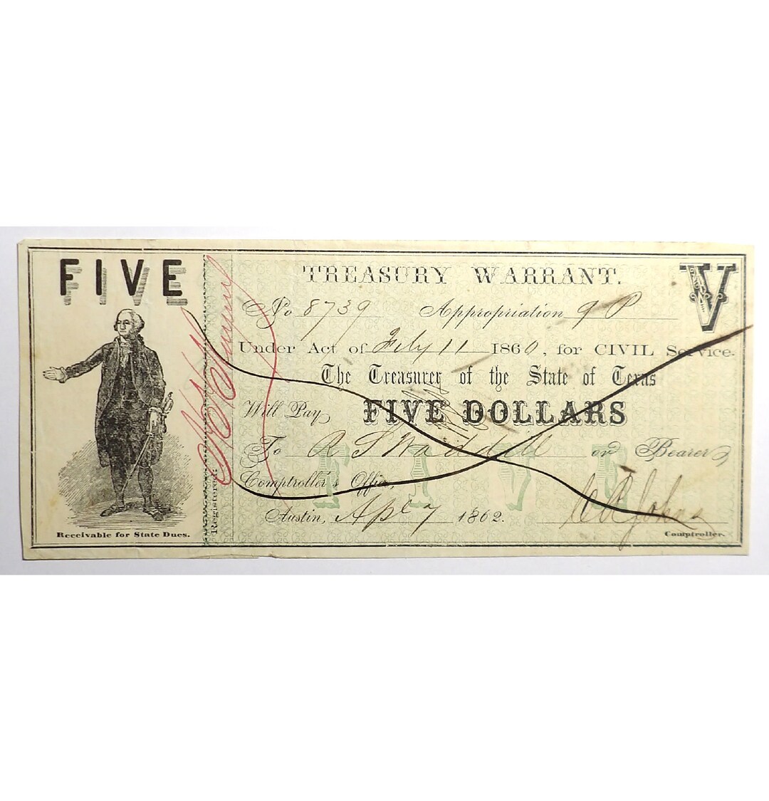 1862 Texas Currency Austin treasury Note State Bank Note Civil War ...