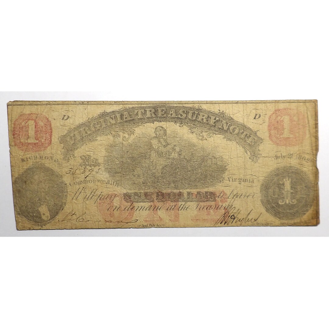 1862 Virginia Currency - Richmond - Civil War Currency – State Bank ...