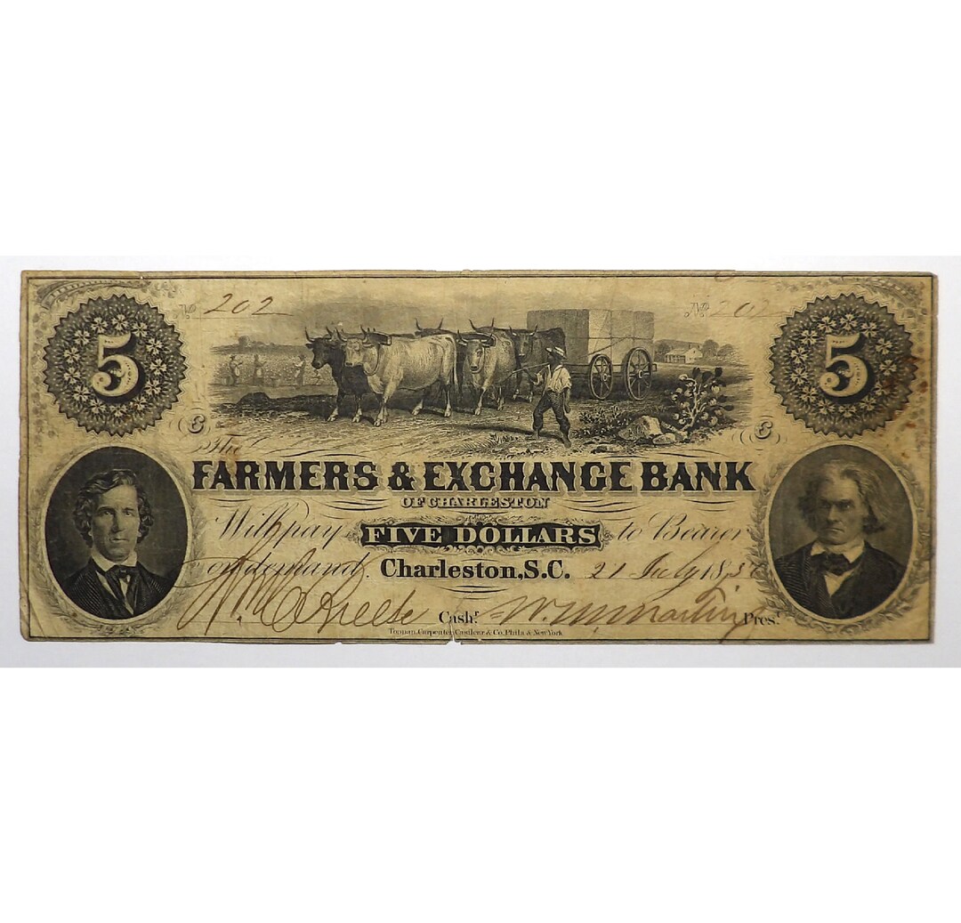 1857 South Carolina Currency Charleston Obsolete Currency State Bank ...