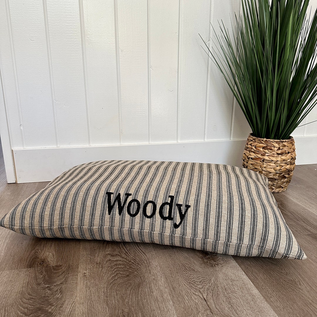 Personalized Ticking Stripe Dog Bed Cover / Neutral Striped Pet Bed ...