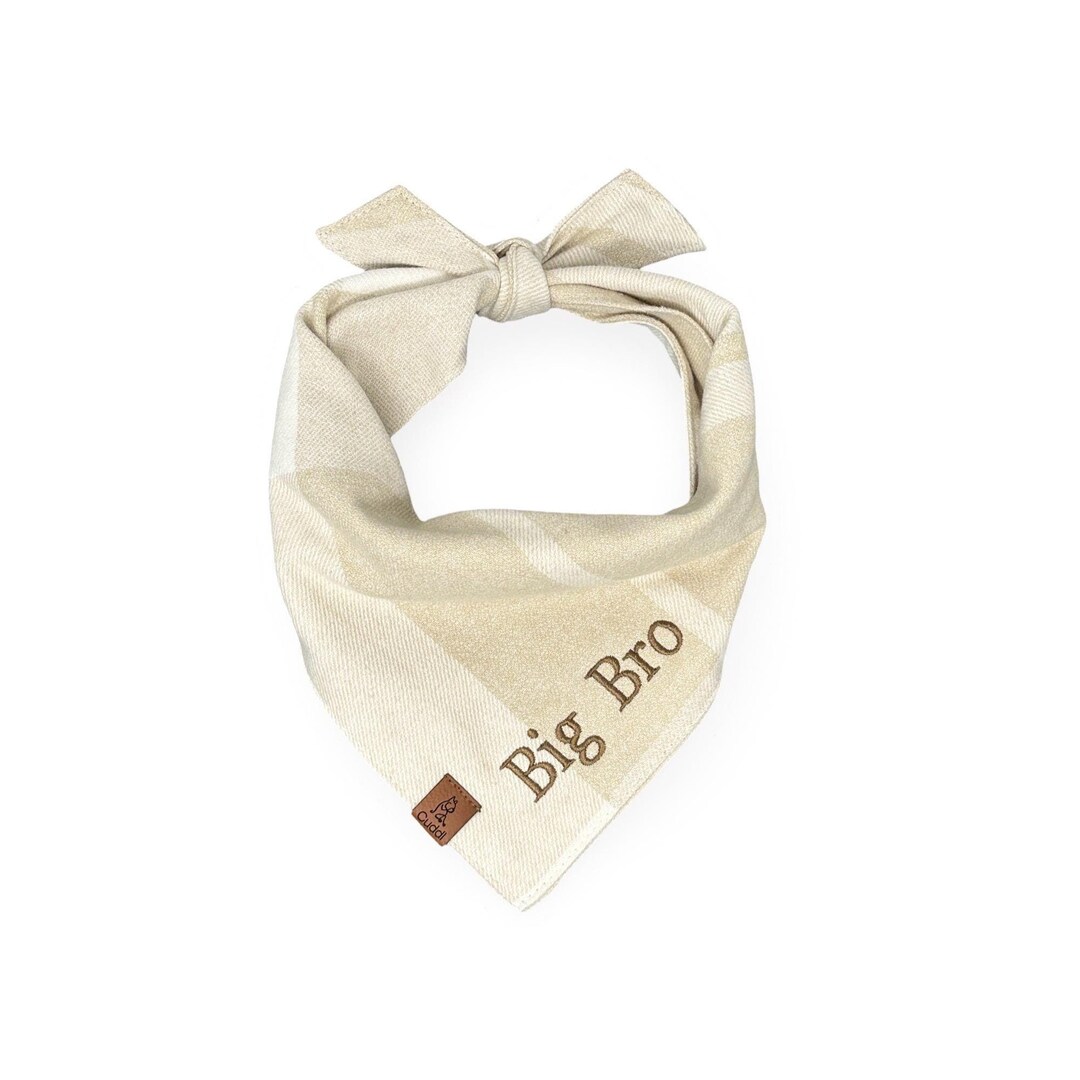 Big Bro Cream Check Bandana, Personalized Big Bro Dog Bandana, New Baby ...