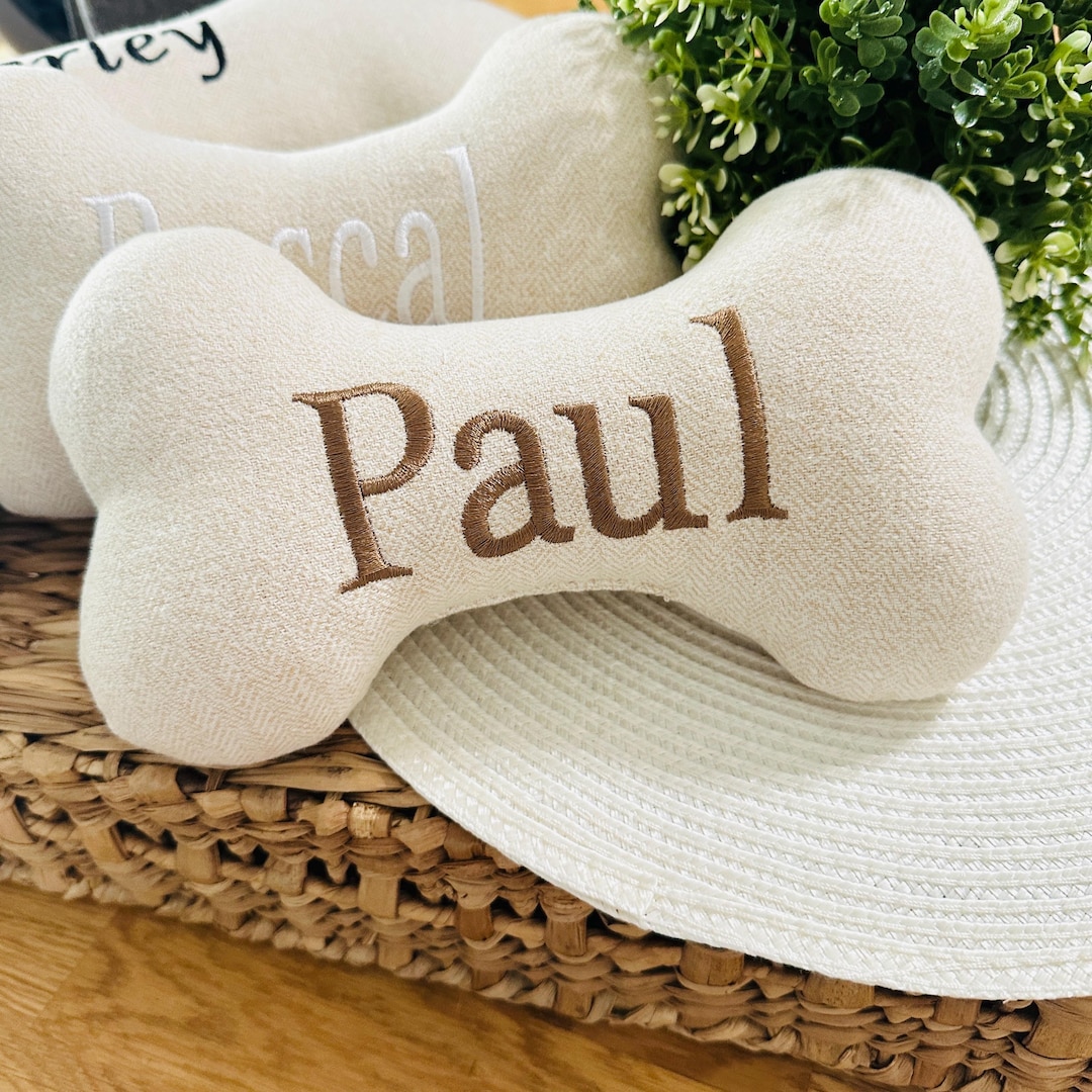 Personalized Dog Gift, Puppy Bone Toy Embroidered With Name, Custom Pet ...
