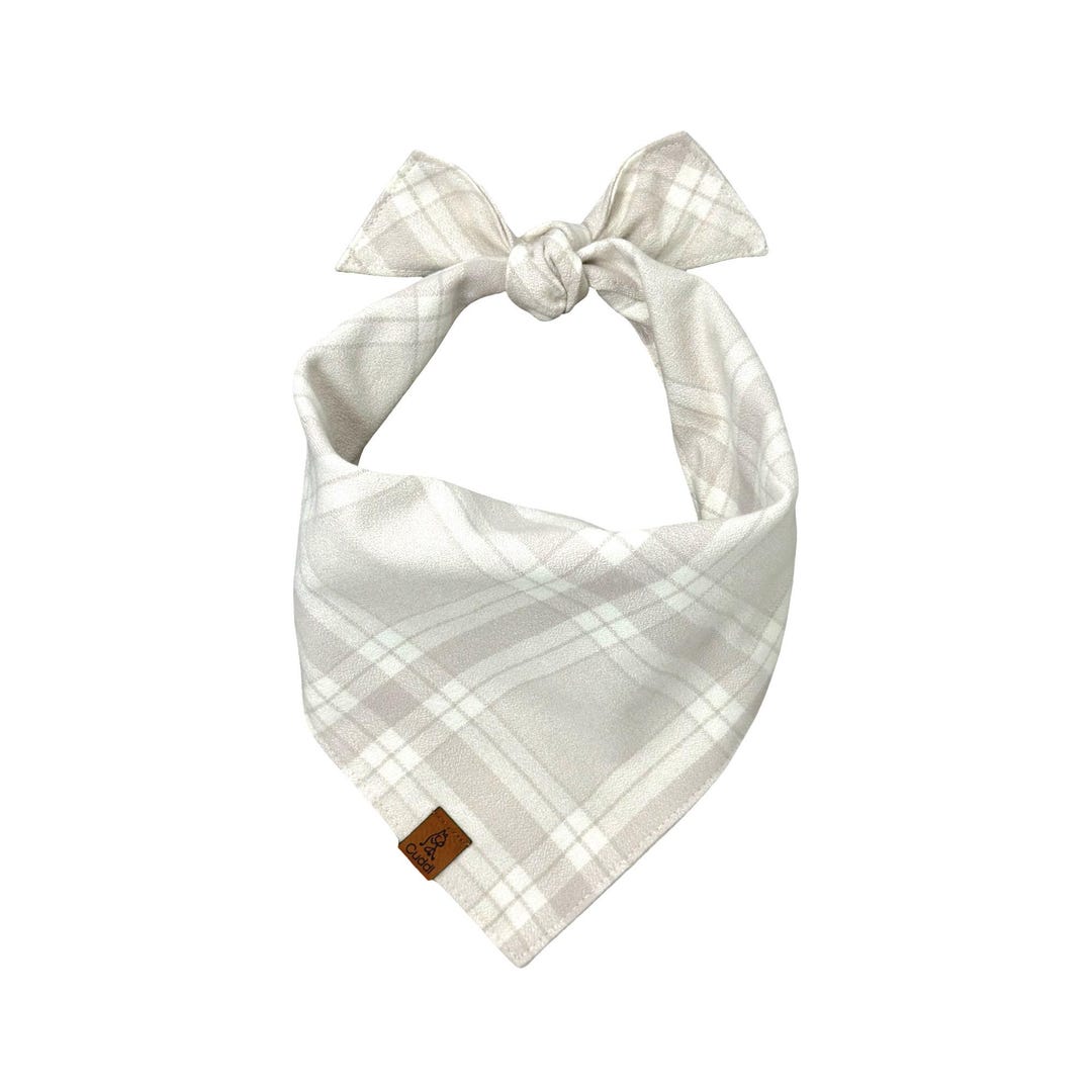 Alpine Plaid Flannel Dog Bandana, Cool Dove and Soft Grey Check Print ...