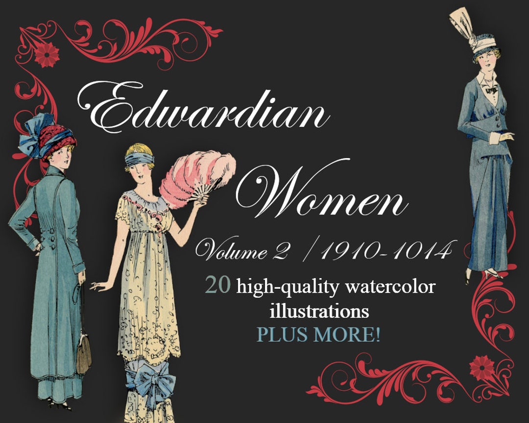 Edwardian Women Fashion Prints Vol. 2, Vintage Watercolor Clipart ...