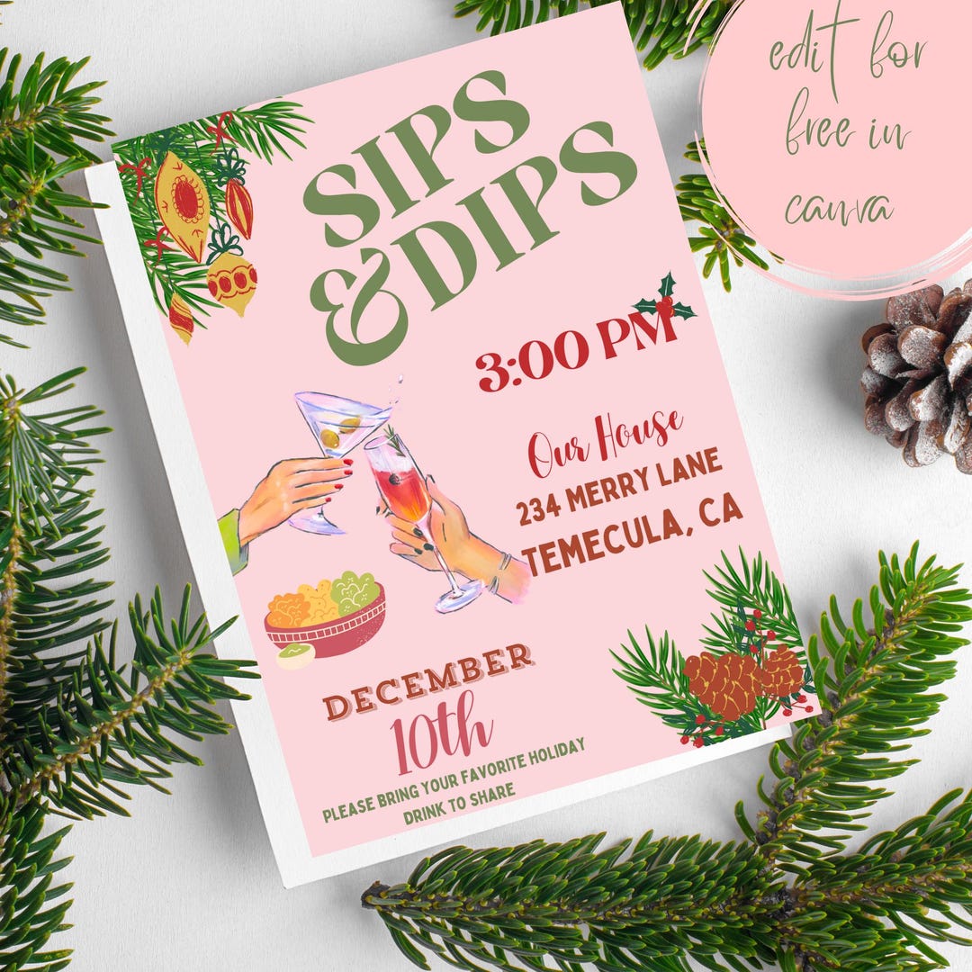 Holiday Digital Party Invite: Sips & Dips - Etsy