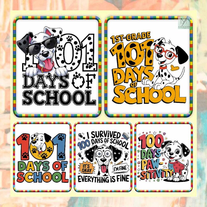 101 Days of School Dalmatian Dog Clipart Bundle, 10 PNG Happy 100 Days ...