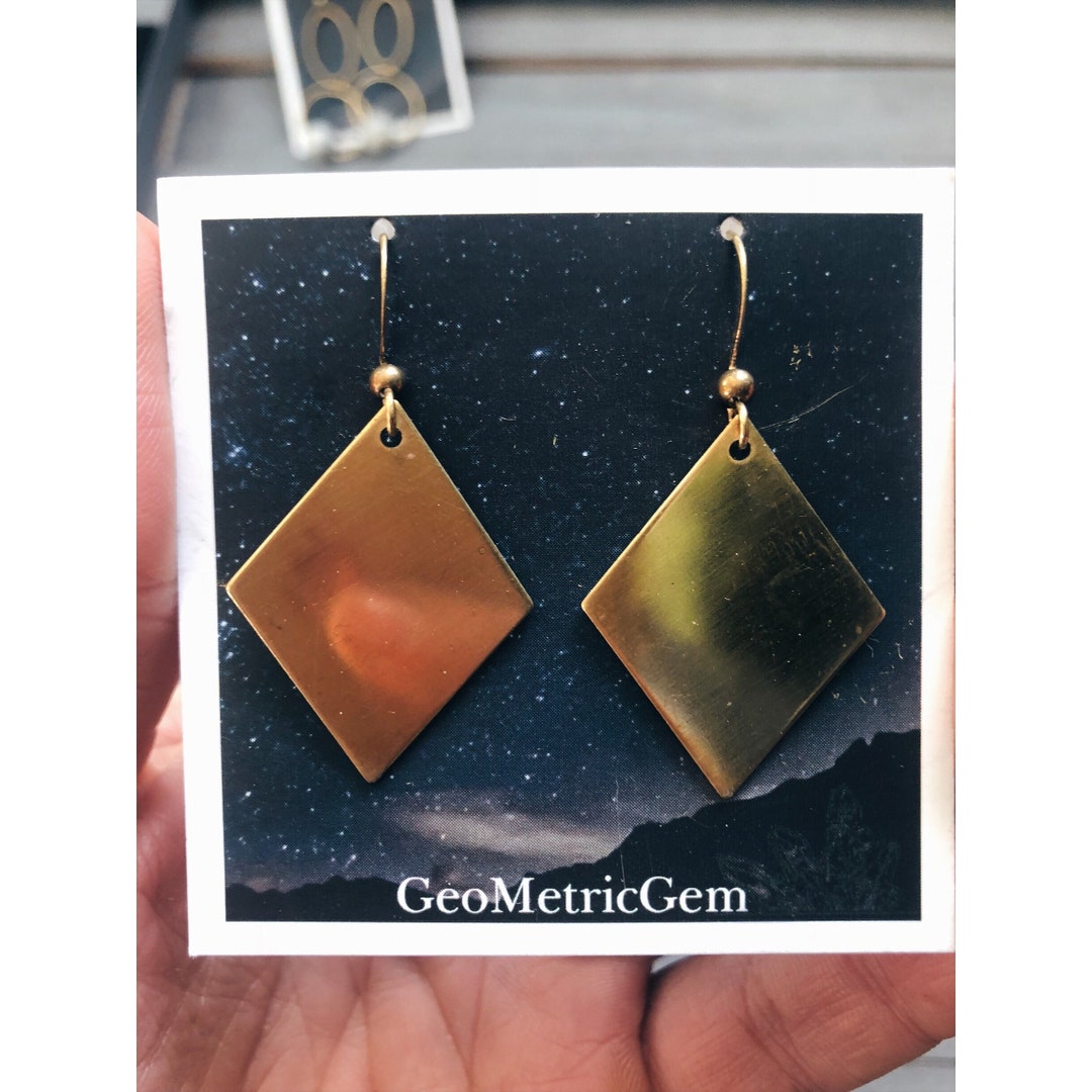 Rhombus Earrings ~ Diamond Cut Brass Simple Geometric Dangles Minimal ...